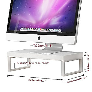 FUSUNBAO Premium Ergonomic Monitor Riser Stand for Desk - Sturdy Construction,Eco-Friendly Material,Water-Proof & Anti-Scratch Board,Rust-Proof Metal Frame,White Desk Riser (Rectangle Shape)