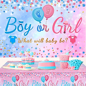 Baby Gender Reveal Party Decorations - Pink Blue Balloon Arch Garland Kits With 4pcs Baby Boxes, Gender Reveal Backdrop and Tablecloths for Baby Shower, Boy or Girl Gender Reveal Party Ideas Supplies