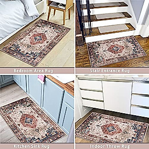 Falflor Area Rug 2'x 3' Vintage Distressed Entryway Rug Non Slip Indoor Door Mat Washable Throw Rug for Bedroom Low Pile Kitchen Floor Mat for Living Room Bathroom Laundry
