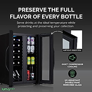Luma Comfort Shadow Series Wine Cooler Refrigerator 12 Bottle & 39 Can Dual Temperature Zones, Freestanding Mirrored Wine and Beverage Fridge with Double-Layer Tempered Glass Door & Compressor Cooling