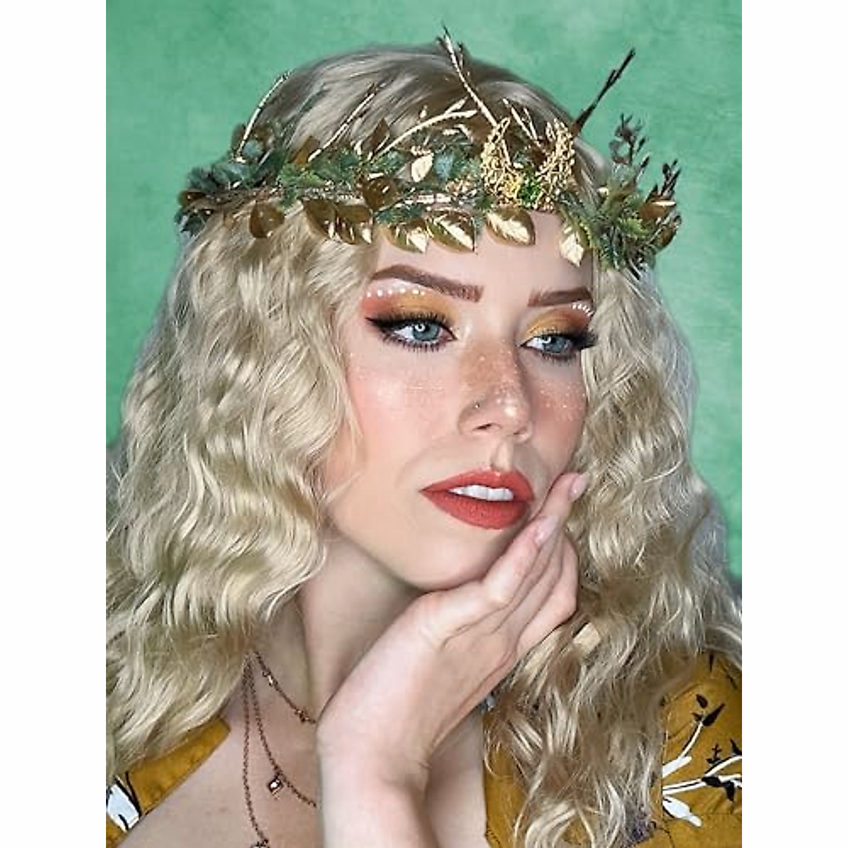 MOSTORY Forest Fairy Flower Headpiece - Woodland Elf Crown Forest Floral Headband Elven Leaf Tiara for Women Renfaire Renaissance Halloween Princess Photo Shoot Cosplay