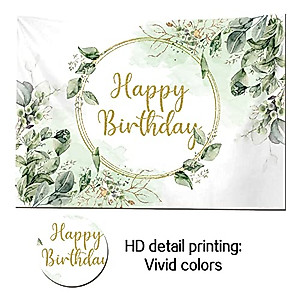 Greenery Succulent and Eucalyptus Leaves Photography Backdrop Bloom Eucalyptus Leaves Photo Background for Happy Birthday Party Decoration Cake Table Banner Supplies 7x5ft
