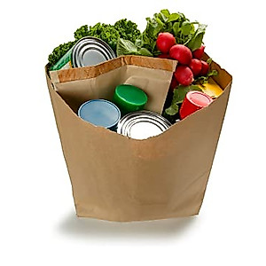 Shop&Save Large Paper Grocery Bags, 12x7x17 Kraft Brown Heavy Duty Barrel Sack 57 Lbs ,Grocery Shopping Takeout Bags 25