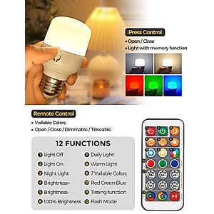 Fulighture 2 Pack Wireless Rechargeable Light Bulbs, E26 Battery Operated Light Bulb with Remote Control, Type-C Charging, RGB + Warm/Cool White, Perfect for Areas Without Hardwiring