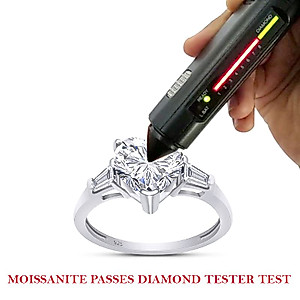 SAVEARTH DIAMONDS 2 Carat 8MM Heart & Tapered Baguette Cut Lab Created Moissanite Diamond Promise Engagement Ring In 14K White Gold Over Sterling Silver Jewelry For Women (VVS1 Clarity)-8