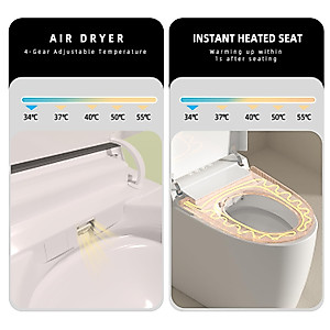 Smart Toilet with Bidet Built In, Foot Sensor Operation, Elongated Tankless Toilet with Automatic Flush, Dual Flush, Heated Bidet Seat for Bathrooms (TC-02 PRO)