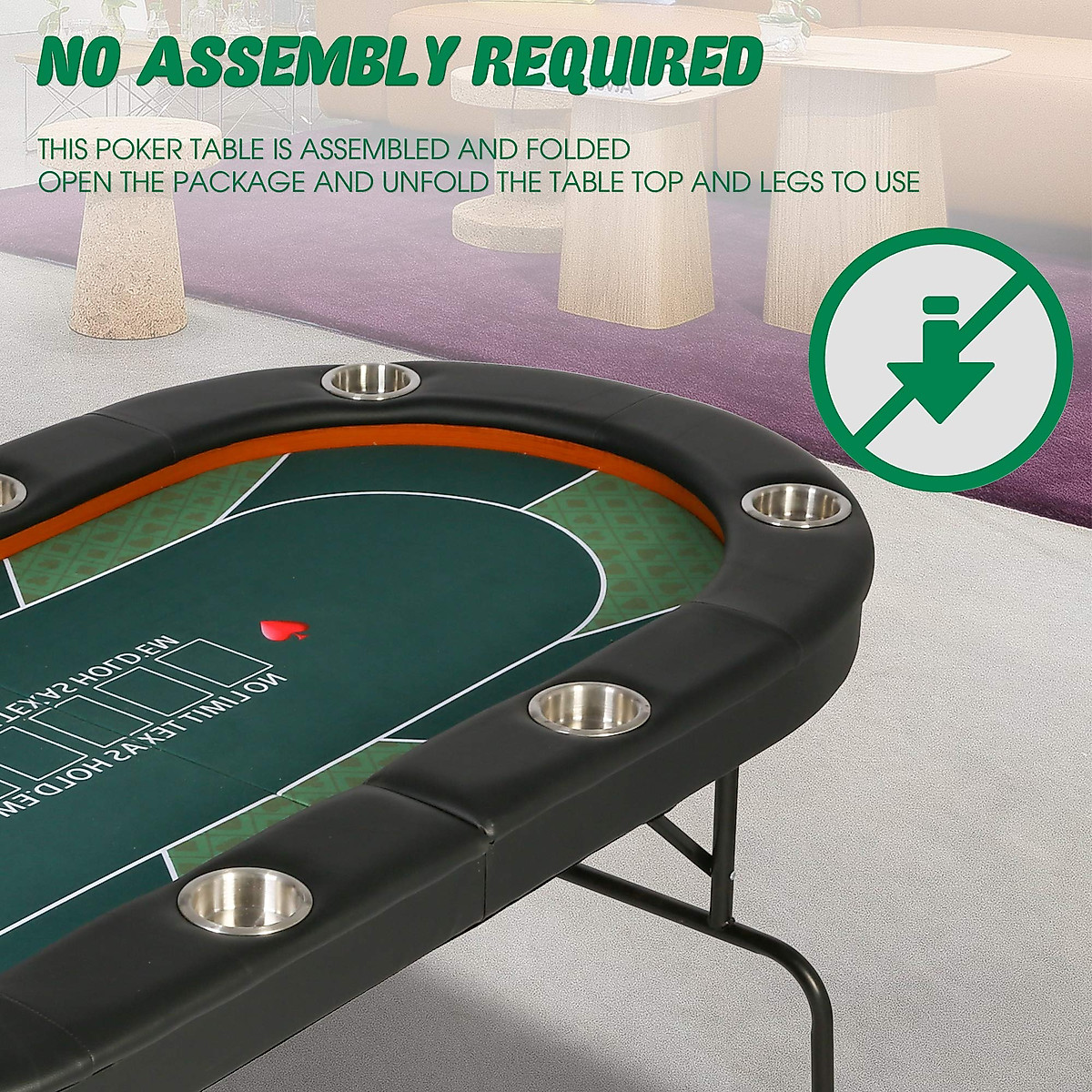 Vilobos Poker Table Foldable, 8 Players Texas Holdem Poker Table, Casino Folding Table for Blackjack Board Game -Green
