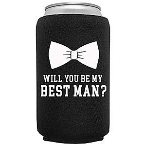 Cool Coast Products - Wedding Coolies | Groomsman Best Man Chug to Accept Black | 6 Pack | Funny Novelty Neoprene Hugger | Beer Holder | Bachelor Gifts | Quality Can Cooler (6 Pack)