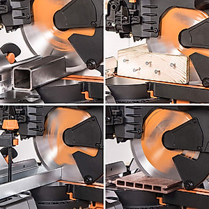 Evolution Power Tools R255SMS-DB+ 10-Inch Dual Bevel Sliding Miter Saw Multi-Material, Multipurpose Cutting Cuts Metal, Plastic, Wood 45˚-45˚ Double Bevel & 50˚-50˚ Miter TCT Blade Included