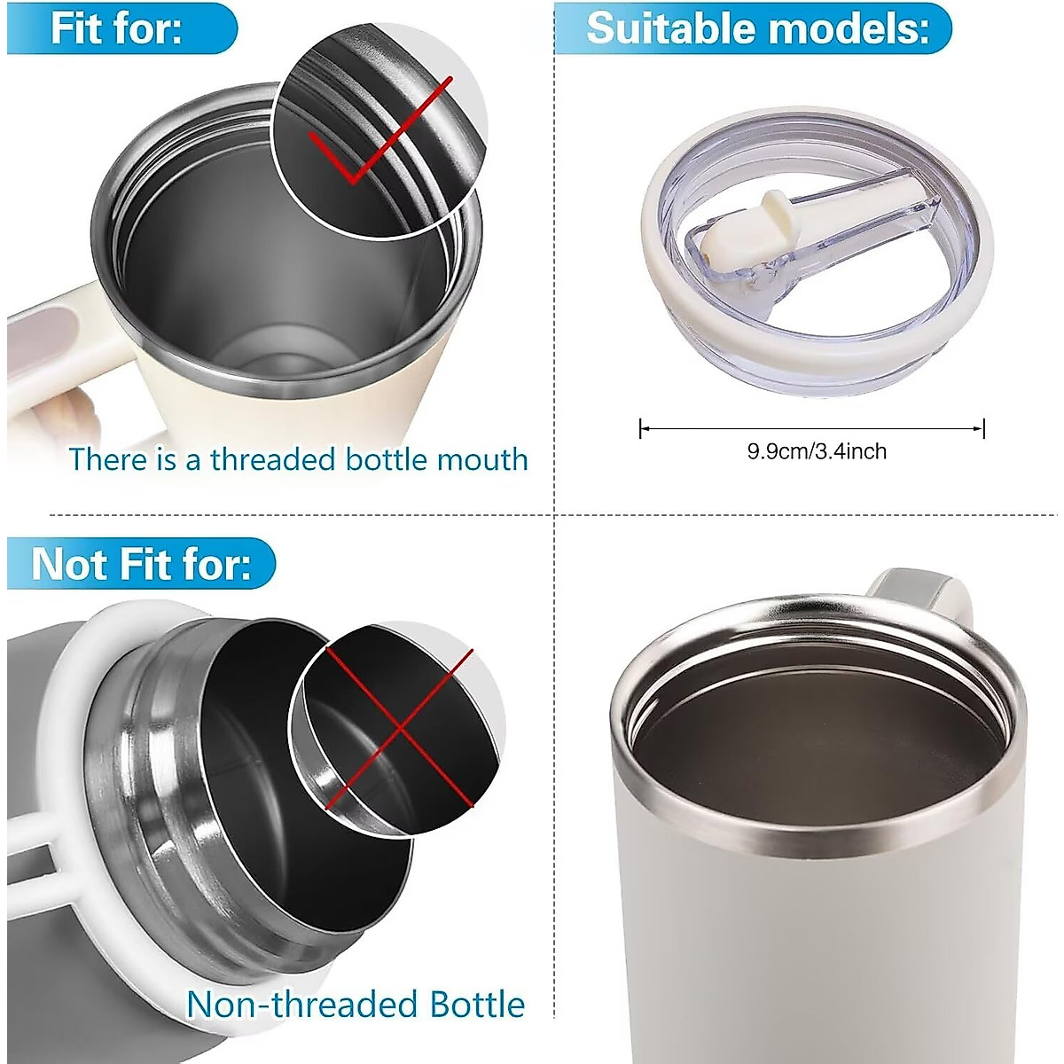 2 Pack 40 oz Tumbler Flip Straw Lid Replacement fit for Stanley Quencher, Spill Proof Splash Resistant Tumbler Lids,Reusable Tumbler Cover for Stanley Cup Accessories