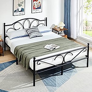GreenForest Queen Size Bed Frame with Headboard Quick Assembly Heavy Duty Platform Bed Frame with Underbed Storage,No Box Spring Needed Mattress Foundation,Black