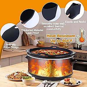 XANGNIER Silicone Slow Cooker Liners for 7,8 Quarts Crockpot,Reusable Silicone Insert with Handle,Unique Spout Design,Leakproof &Easy Clean,Cooking Liner for Oval or Round Crock Pot,Slow Cooker Accessories,Black