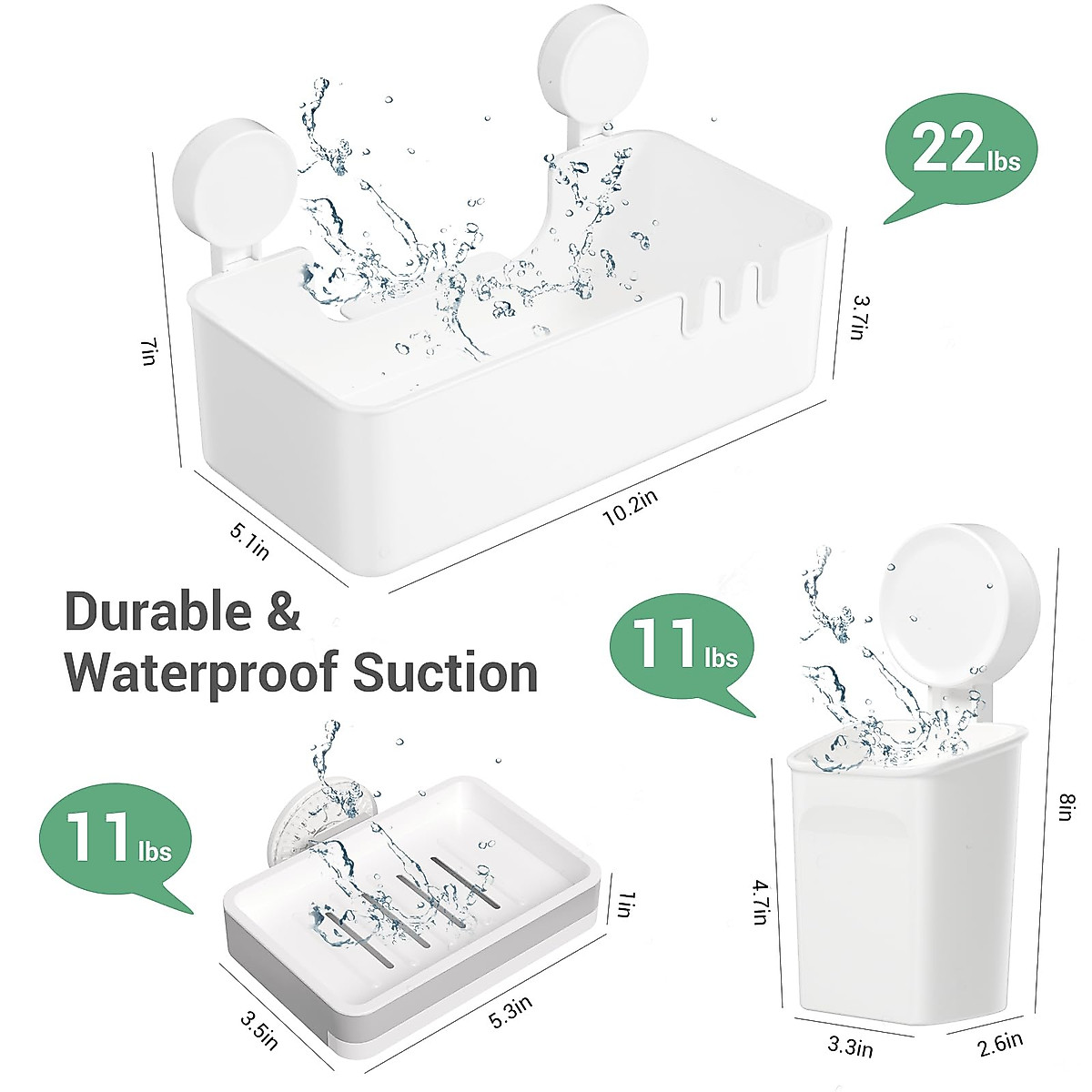 LUXEAR Shower Caddy 5 Pack Suction Cup Shower Organizer for Bathroom Storage Home &Kitchen,No Drilling Removable Plastic Shower Shelf Organizer with Soap Dish&Toothbrush Holder Easy Install