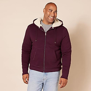 Amazon Essentials Hoodie For Men, Sherpa-Lined Full-Zip Fleece Sweatshirt, X-Large, Burgundy