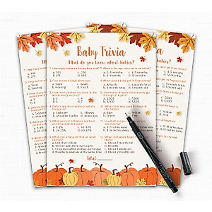 PUMPKINS Baby Shower Game, BABY TRIVIA Game — Pack of 25 — FALL Baby Shower Games, Rustic GENDER NEUTRAL Baby Shower Games, Little Pumpkin Autumn Fall Baby Halloween baby party games, SKU G330-TRV