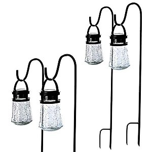 Home Zone Security Black Outdoor Solar Pathway Light - Warm 3000K Crackle Glass Path Lights for Walkway, Yard, & Garden No Wiring (4 Pack)
