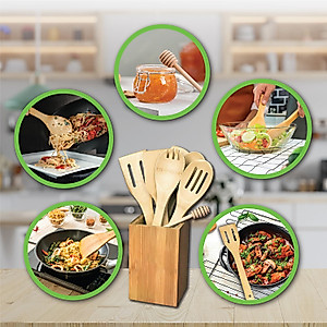 Wooden Spatula - 8 Pieces Wooden Spoons For Cooking - Wooden Utensils For Cooking - Bamboo Cooking Utensils Set with Holder - Bamboo Kitchen Utensils - Cooking Spoon Set - Kitchen Utensils Set Wood