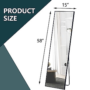 WIIS' IDEA 58"x15"Full Length Mirror,Durable Solid Wood Frame,Explosion-Proof Film,High-Definition Full Body Mirror,Standing/Leaning/Hanging Long Mirror for Bedroom,Bathroom,Living Room(Black)