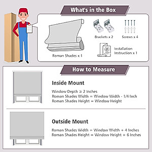 White Cordless Roman Shades, Classic Premium Blackout Roman Window Shades, Custom Washable Fabric Roman Shades for Any Room Setting (1 Piece)