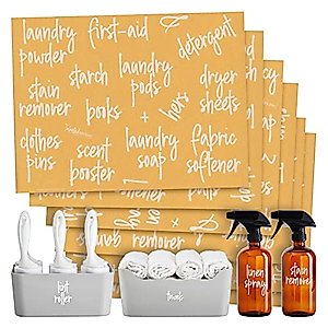 Talented Kitchen 141 Laundry Room Labels for Jars and Containers, Preprinted White Script Stickers for Linen Closet, Bathroom Organization, Cleaning Supplies (Water Resistant)