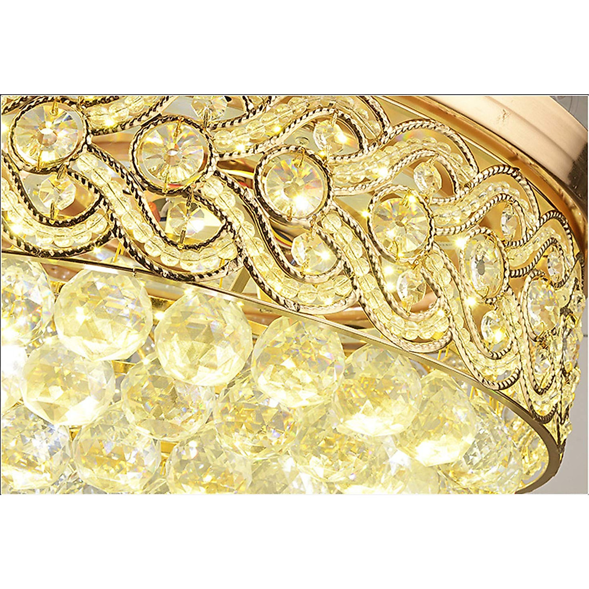 FANRYO 42"LED Crystal Invisible Ceiling Fan with Lights and Remote , Adjustable Tri-color Lighting Tri-Wind Speed Silent Motor Indoor Chandelier Lighting Fandelier for Livingroom Bedroom (42''-gold)