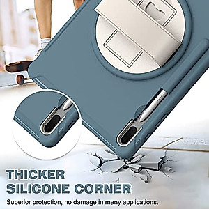 Junfire Galaxy Tab S8 Plus Protective Cover Case, Samsung Galaxy Tab S7 FE/S7 Plus 12.4" Shockproof Rugged Case with Hand Strap/Pencil Holder/Kickstand 2022/2020-Cronflower Blue
