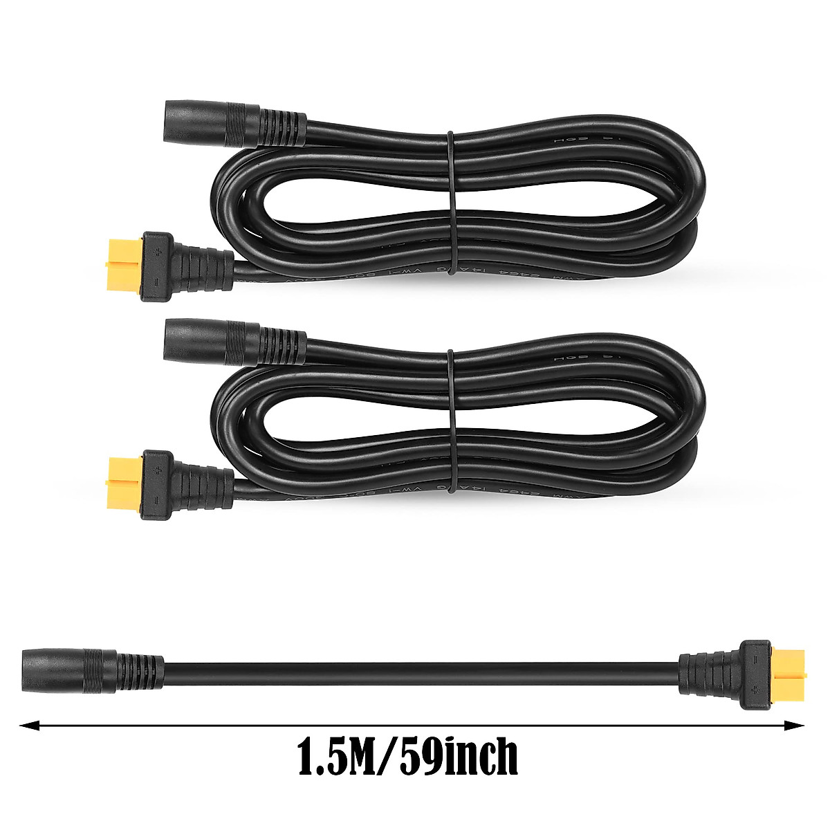 GINTOOYUN 2 PCS DC8020 to XT60 Power Cable 14AWG DC8mmx2.0mm Female to XT60 Female Power Cord for Solar Panel, Portable Charging Station,etc(59Inch)