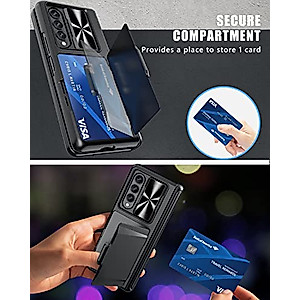 Vihibii for Samsung Galaxy Z Fold 3 5G Case with Hinge Protection, Built-in Card Holder & Kickstand & Slide Camera Cover & Screen Protector, Multifunction Case for Samsung Galaxy Z Fold 3 2021 (Black)