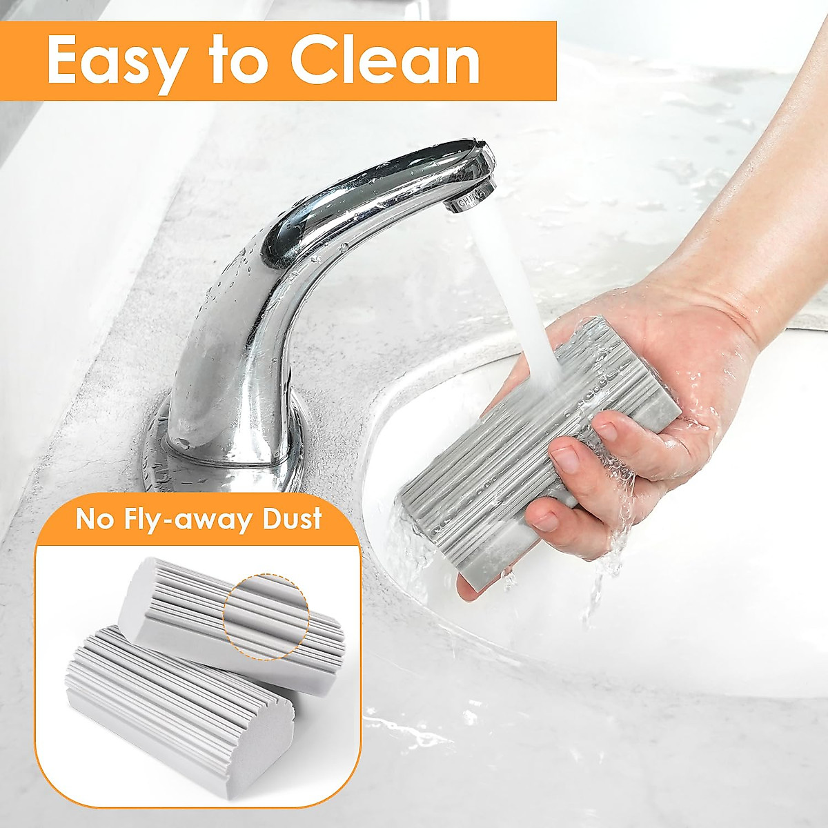 Cheeyxiejoy 2-Pack Damp Clean Duster Sponge,Magic Sponge Eraser for Household Cleaning, Duster for Cleaning Blinds,Dish, Glass, Window Track Grooves,Ceiling Fan, Dusting Sponge with Ridges Grey