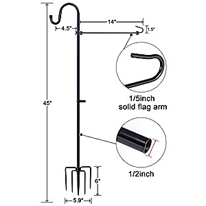 XDW-GIFTS Garden Flag Holder Stand with Shepherd Hook Upgraded Flagole with 2 Spring Stoppers and 1 Clip, Yard Garden Flag Holder for Flags Weather-Proof (Without Solar Lights & Flag)