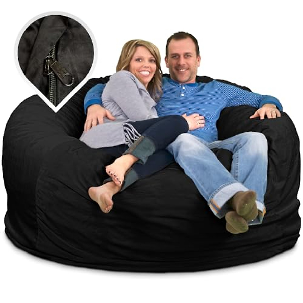 ULTIMATE SACK 6000 (6 ft.) Bean Bag Chair Cover in Multiple Colors: Cover ONLY. (6000, Black Suede)