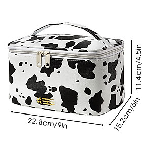 Meiyuuo Cute Makeup Bag Small Cosmetic Bags for Women Girls Gift for Teens Medium Pouch for Purse Essentials Toiletry Zip Pouch PU Waterproof Organizer Case (Cow Print)