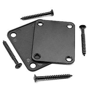 Jersvimc Black Bass Guitar Neck Plate Replacement with Mounting Screws, Metal Neckplate Telecaster Neck Shim Electric Guitar Hardware Parts for Jazz Acoustic Stratocaster