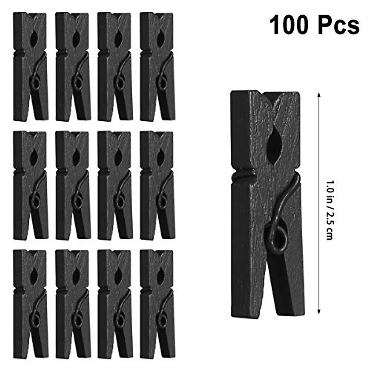 Utility Clips Heavy Duty Clothes Pins Heavy Duty Outdoor 100PCS Mini Versatile Lightweight Natural Wooden Pegs Photo Clips for Artwork Paper Photo Clothing Black Clips Craft Clip