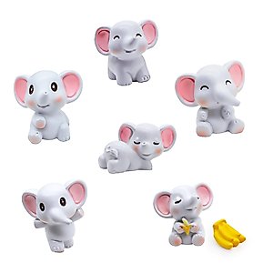 6Pack Mini Cute Elephant Figures Cake Toppers,Lovely Elephant Characters Toys Miniature Fairy Garden Decor for Kids Birthday Baby Shower Automobile Decoration