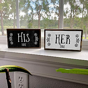 ANVEVO His Side, Her Side - Two 6" Handmade Rustic Couple Metal Wood Signs – Cute Rustic Wall Decor Art - Farmhouse Decorations – Couple Bathroom Signs