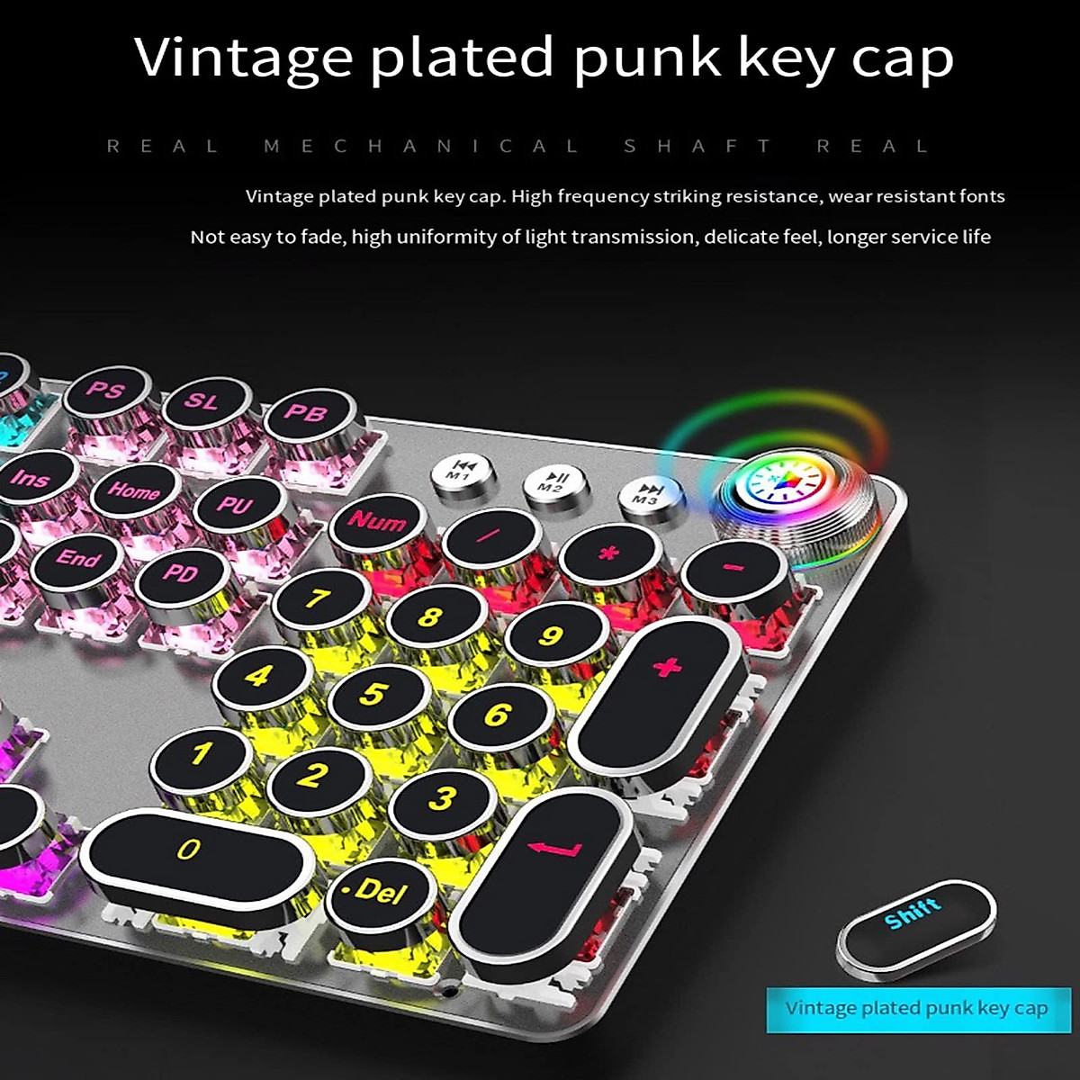 Gaming Keyboard,Retro Punk Typewriter-Style,9 Lighting Effects USB Wired, for PC Laptop Desktop Computer, for Game and Office, Stylish Mechanical Keyboard and Mouse Set E-Sports Game Set (White)