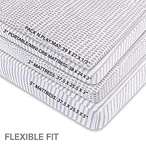 Ely's & Co. Patent Pending Waterproof Pack N Play/Mini Portable Crib Sheet with Mattress Pad Cover Protection I Taupe Stripes and Splash