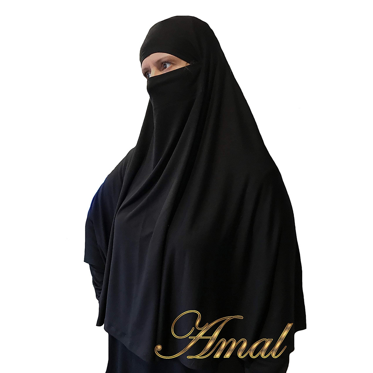 AMAL Niqab Muslim Nikab Women Burka Overhead Jilbab Long Hijab Abaya Khimar (Black)