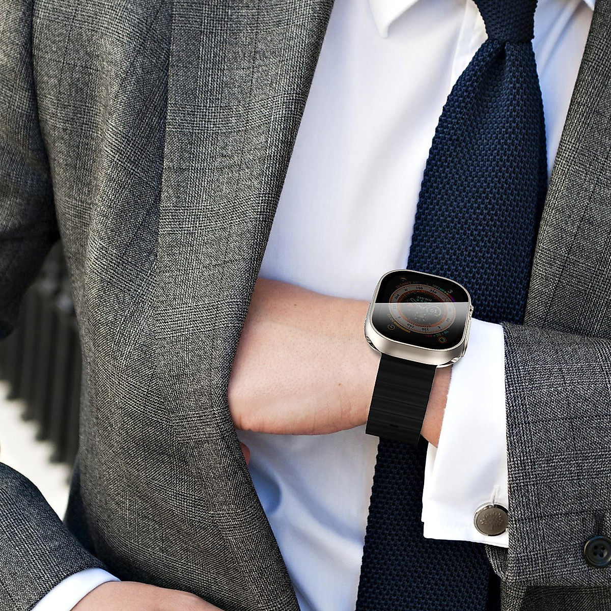 WINGLE 2 Pack for Apple Watch Ultra 2 49mm Privacy Screen Protector Case, [Anti-Peeping] 2 in 1 Waterproof 360 Protective Glass Face Cover Hard PC Bumper for iWatch Ultra 49 mm, Titanium