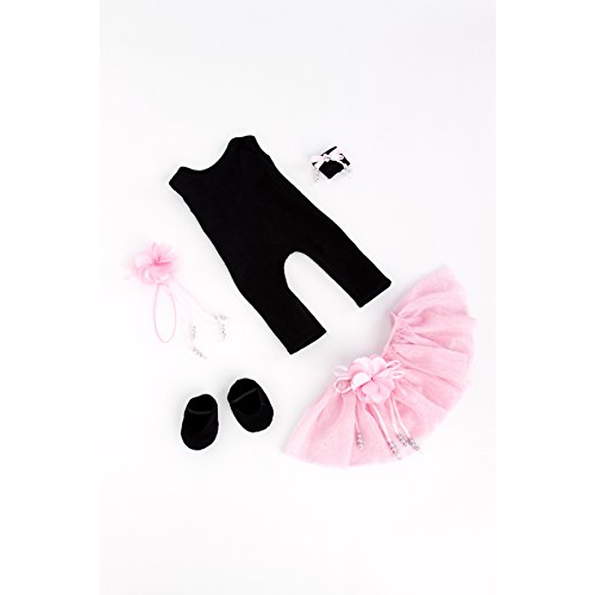 - Showtime - 5 Piece Outfit - Black Unitard, Pink Tutu Skirt, Ballet Slippers, Corsage, Hairpiece - Clothes Fits 18 Inch Doll (Doll Not Included)