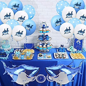 SAKOLLA Set of 22 Shark Theme Party, 2 x 37" Large Shark Foil Balloons and 20 x 12" Shark Latex Balloons