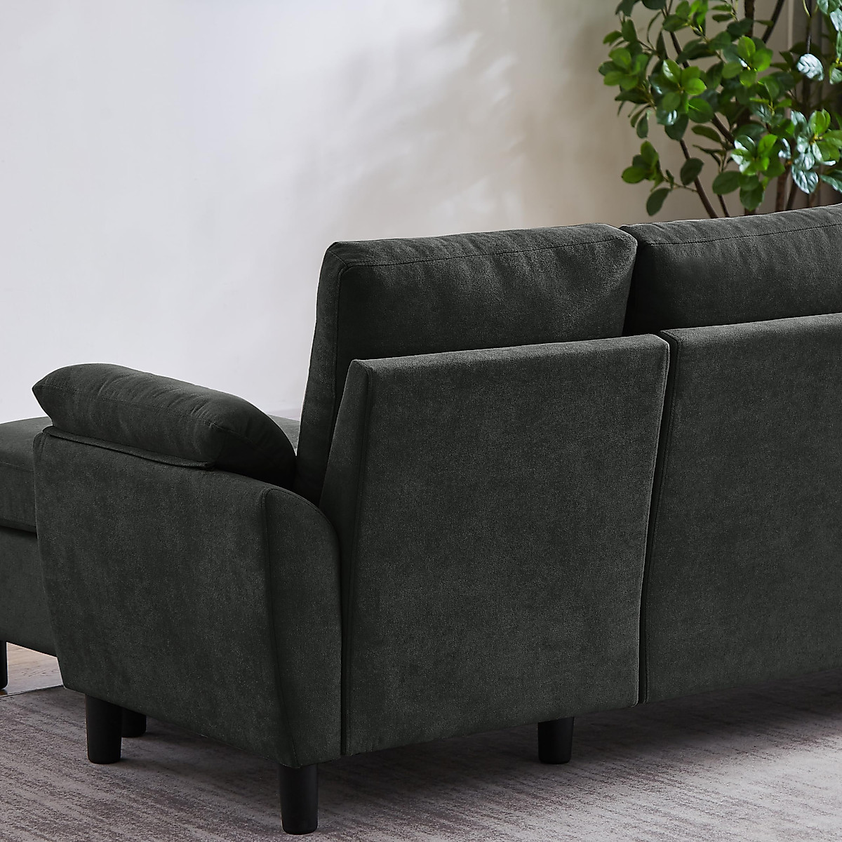 Enobala 79" Convertible Sectional Sofa, Modern L Shaped 3 Seat Couch with Reversible Ottoman for Living Room (#Black)