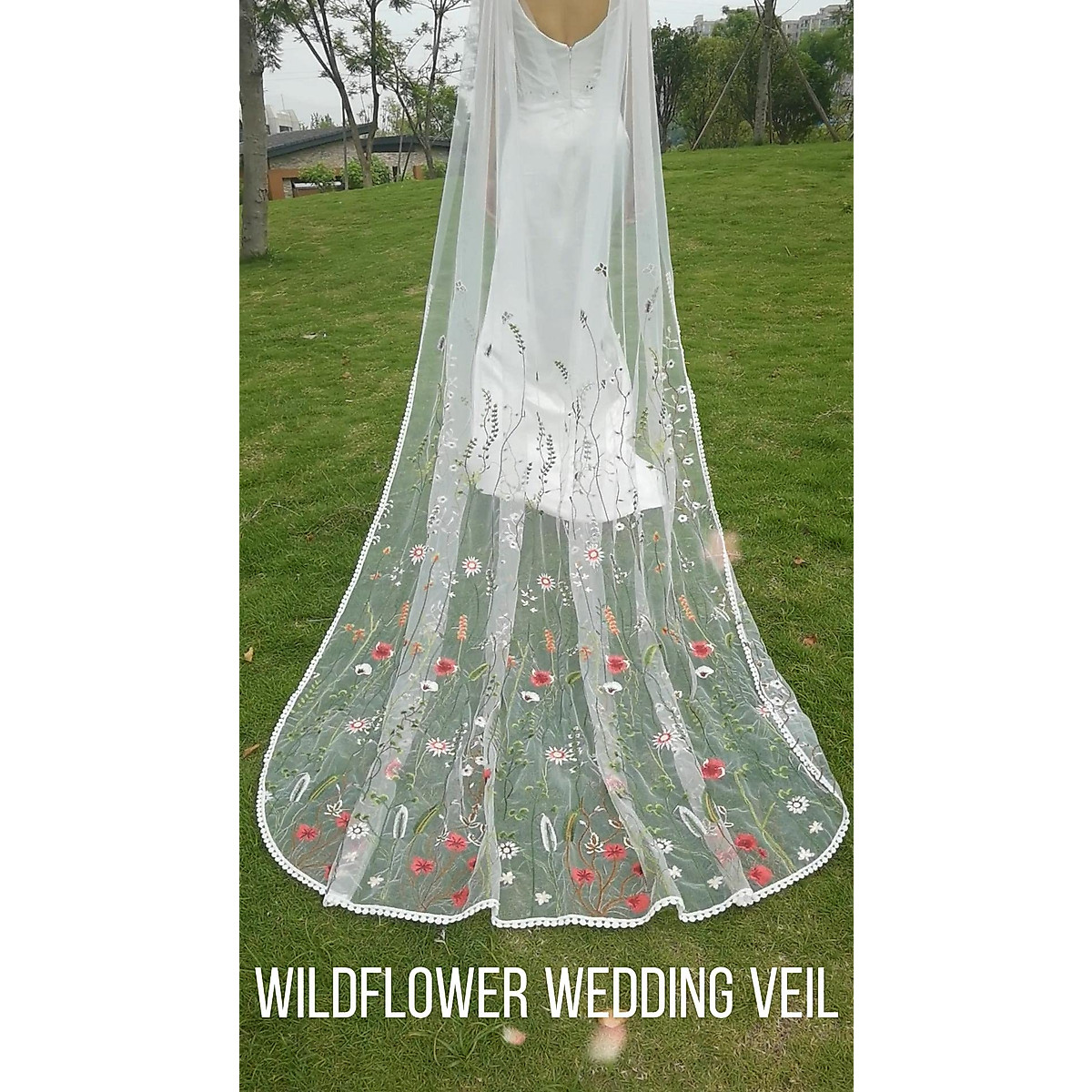 YHDDYG Wildflower Floral Embroidery Shoulder Cape Veil Secret Garden Veil with Comb Cathedral Bridal Wedding Veil S117 (Ivory Tulle)
