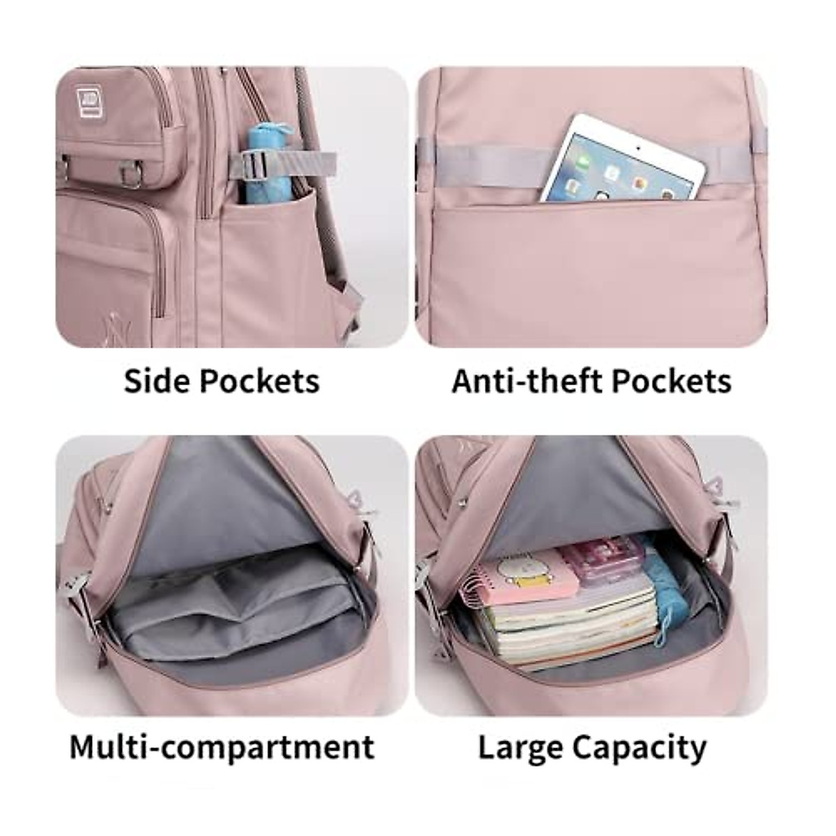Aesthetic Laptop Backpack Kawaii Backpack Back to School Anti Theft Slim Durable Backpack with Large Capacity (Pink)