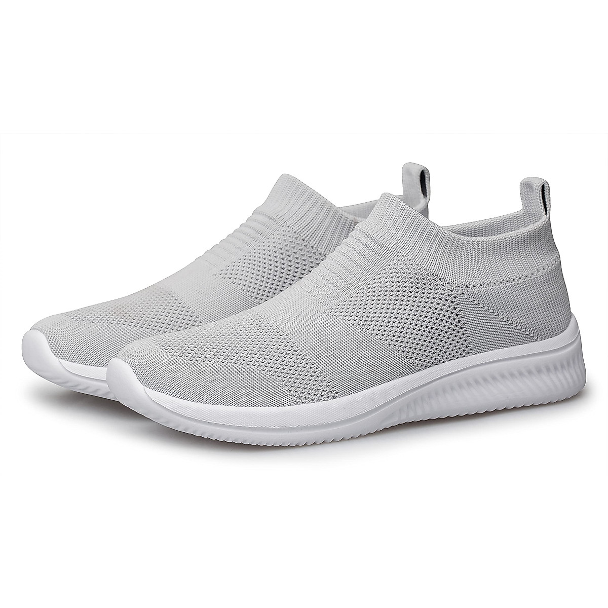 vibdiv Slip on Sock Sneakers Shoes for Wome Walking Shoes Comfortable for Jogging Work Gary 5 Light Gray White