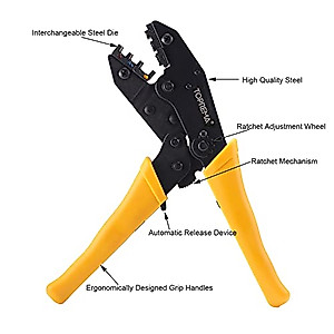 Toprema Ratchet Wire Crimping Tool Kit 5 Interchangeable Dies Set for Insulated Non-insulated Ferrules Terminals Electrical Connectors with Carry Bag