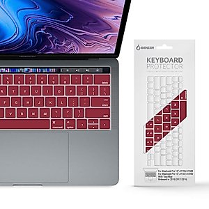 iBenzer Macaron Series Silicone Keyboard Cover for MacBook Pro 13’’ or 15’’ with Touch Bar (2018 2017 2016 Model: A1706 A1707 A1989 A1990), Wine Red, MKC05WR