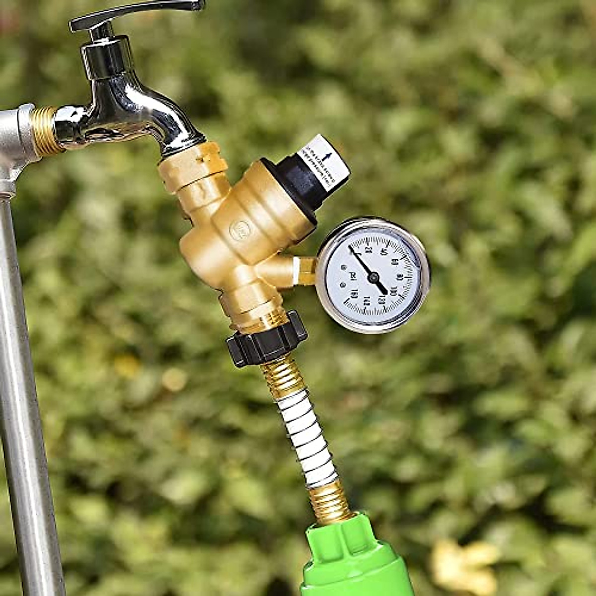 Hourleey Water Pressure Regulator Valve, RV Brass with Gauge and Inlet Screened Filter for Camper Trailer