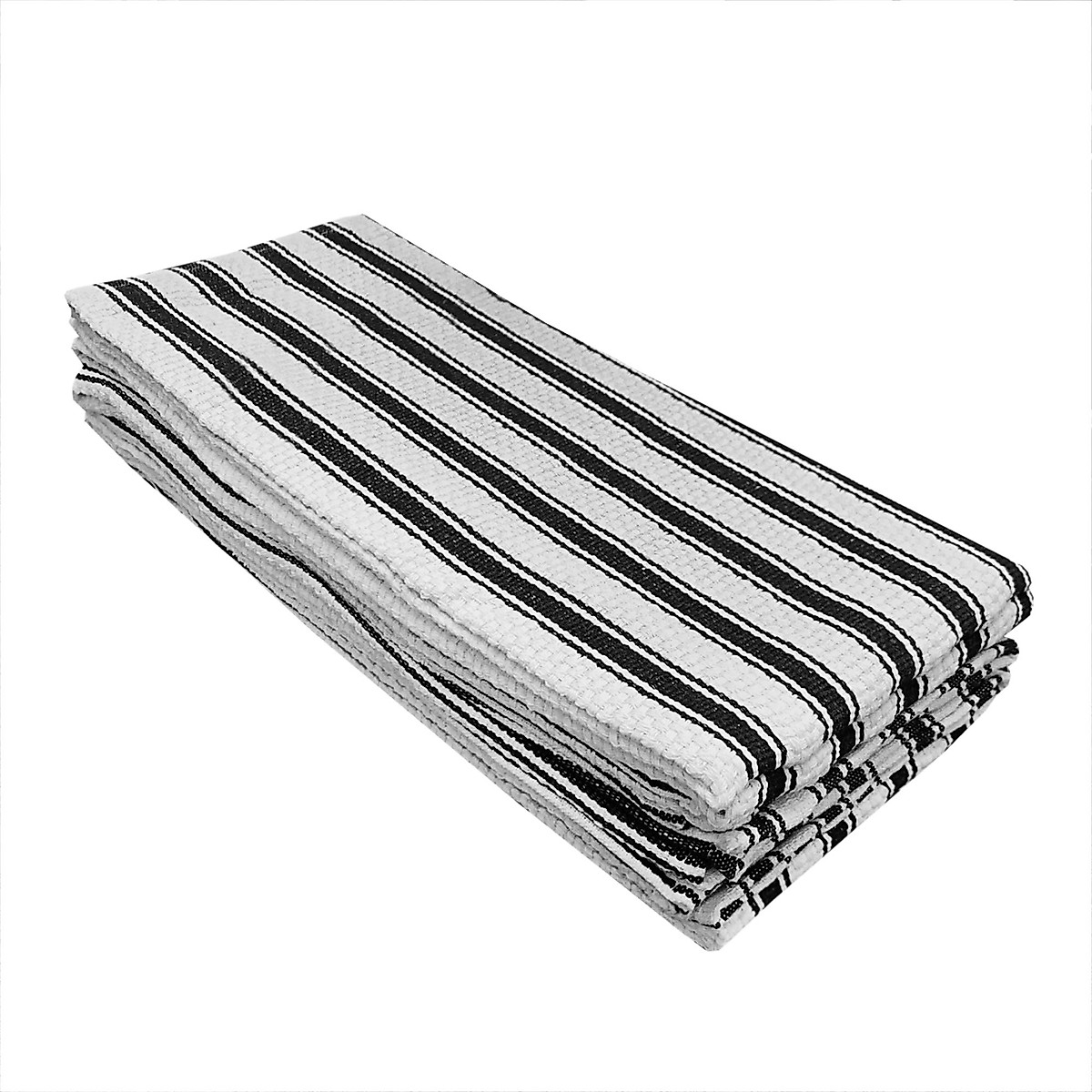 Nouvelle Legende Striped Basketweave Towels, Absorbent Cotton Tea Cloths for Dish and Kitchen, 19 by 29 Inches, 8 Pack